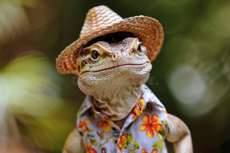 Charming Lizard in Tiny Attire Stock Illustration - Illustration of ...