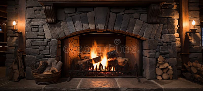 Charming Log Cabin with Captivating Stone Fireplace and Mesmerizing ...