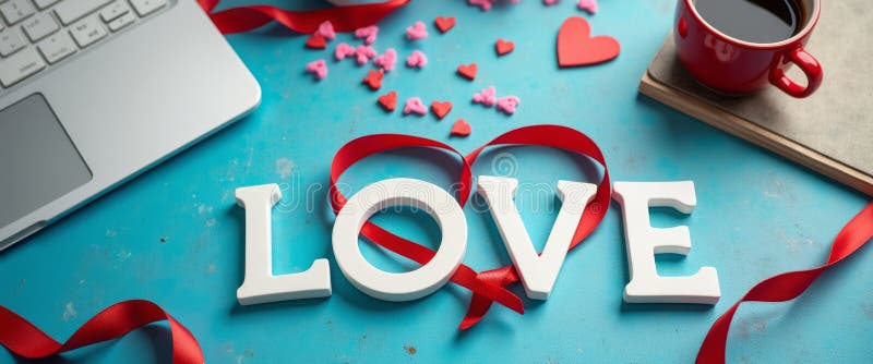 Charming Love-themed Workspace with Decorative Elements Stock Photo ...