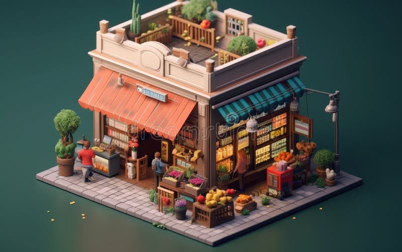 Charming Low-Poly Grocery Store at Dusk: a Delightful Digital Rendering ...