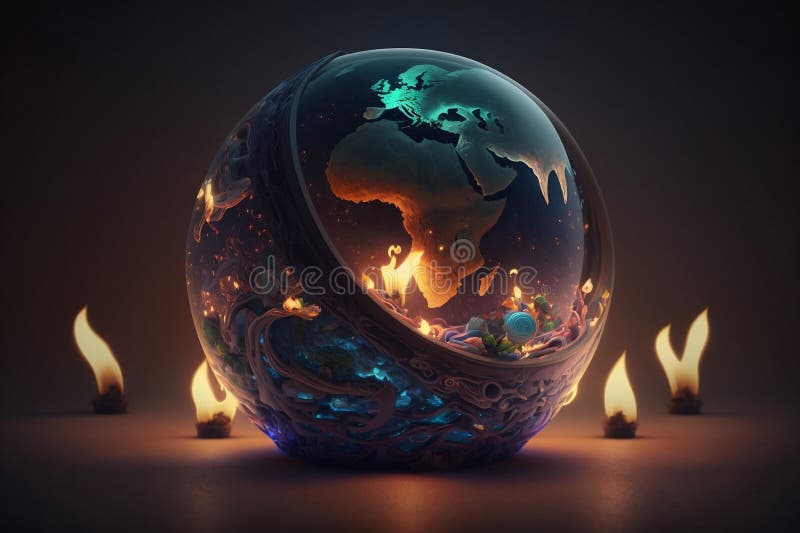 Charming Magic Crystal Sphere with Planet Earth Inside. AI Generative ...