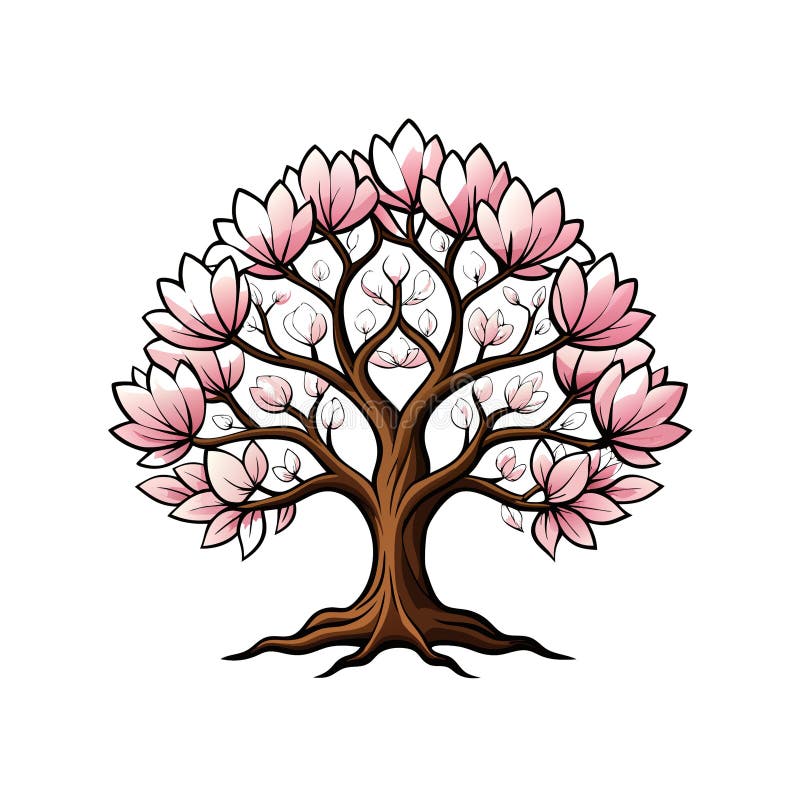 Charming Magnolia Tree Graphic Stock Photo - Illustration of outline ...