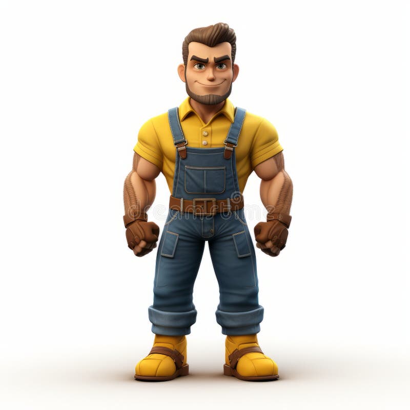 Charming Male Builder Character in High Resolution 3d Render Stock ...