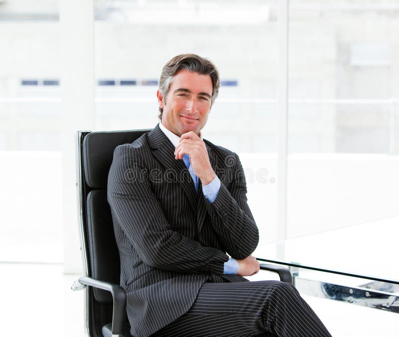 Charming Male Executive Sitting in His Office Stock Image - Image of ...
