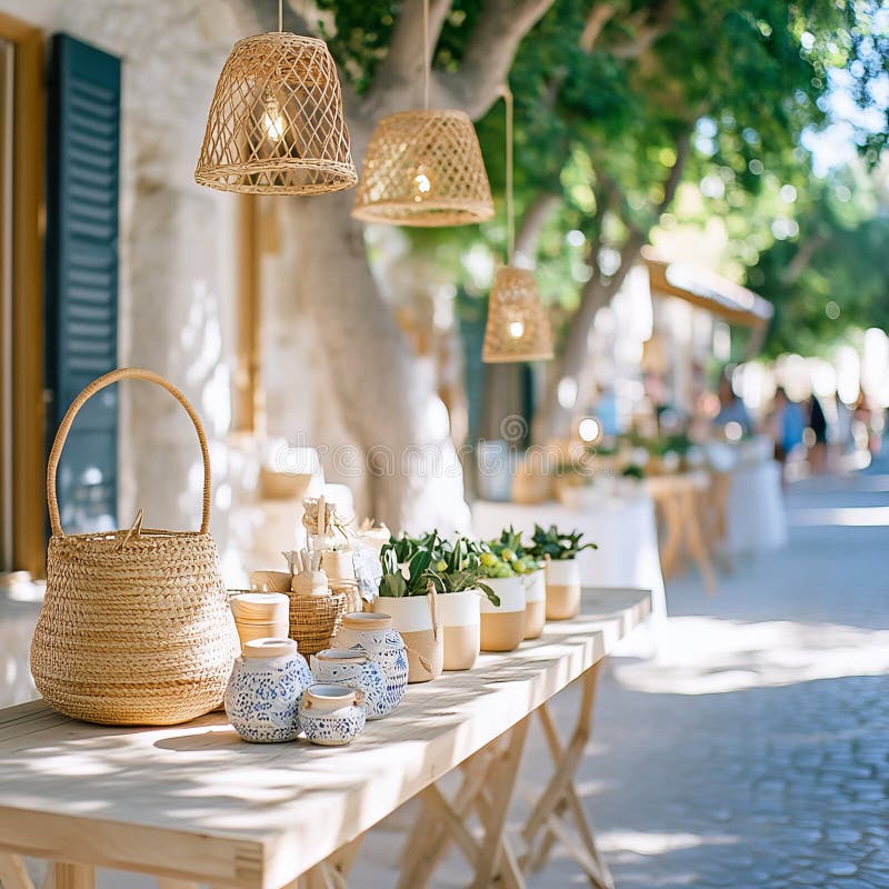 Charming Mediterranean Market with Handcrafted Wicker Baskets and ...