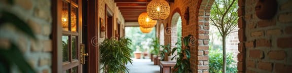 Charming Mediterranean-style Porch with Arched Brick Columns and Warm ...