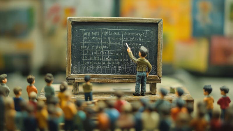 Miniature Classroom Scene with Teacher and Students Engaged in Learning ...