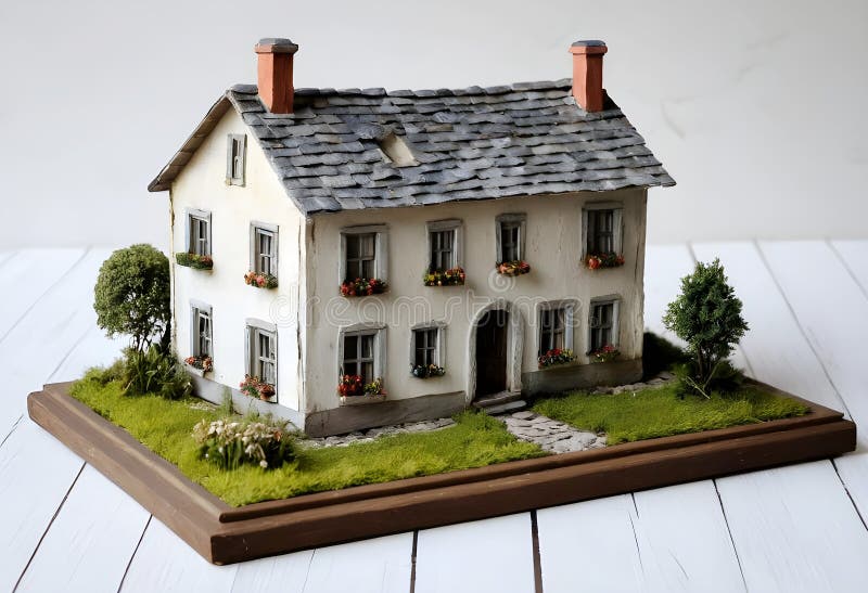 Charming Miniature House Model with Lush Garden Realistic Diorama Stock ...