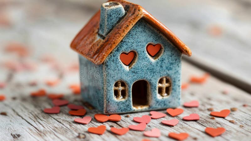Charming Miniature House with Red Hearts on Rustic Wood Stock ...