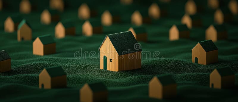 A Charming Miniature House Surrounded by a Sea of Tiny Homes in a Textured Landscape Stock ...