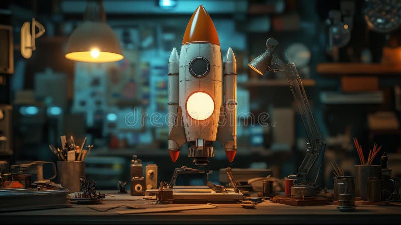 A Vintage Rocket Ship Model Sits on a Desk, Embodying Innovation and ...