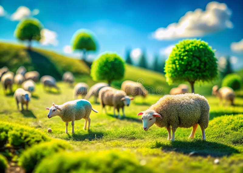 Charming Miniature Sheep in a Tilted Perspective Landscape a Whimsical ...