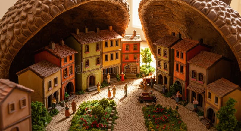 Charming Miniature Village Inside a Walnut Shell with Medieval ...