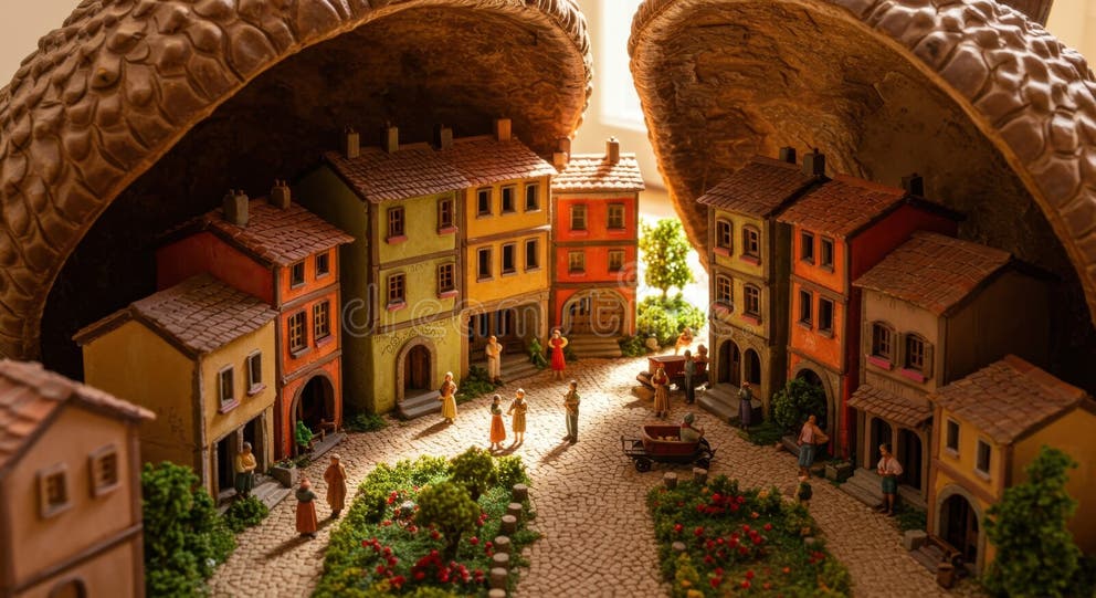 Charming Miniature Village Inside a Walnut Shell with Medieval ...