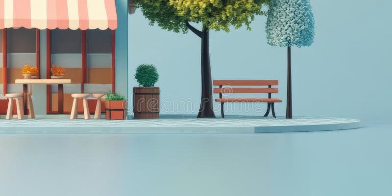 Charming Minimalist Cafe with Outdoor Seating, a Simple 3D Rendering ...
