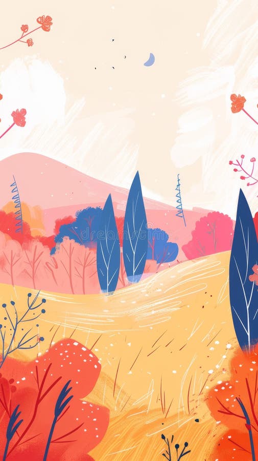 Charming Minimalist Cartoon Background with Hand-drawn Details. Stock ...