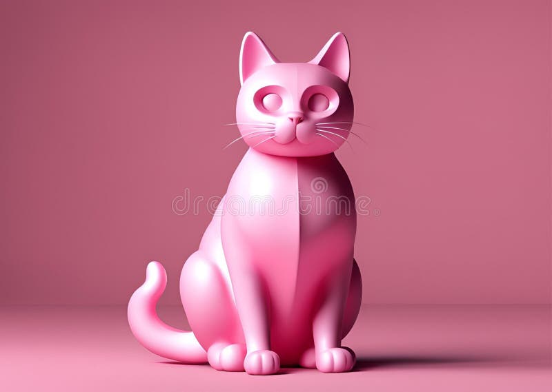 Pink 3D Rendered Cat Figurine Minimalist Cute Pet Pastel Color Studio ...