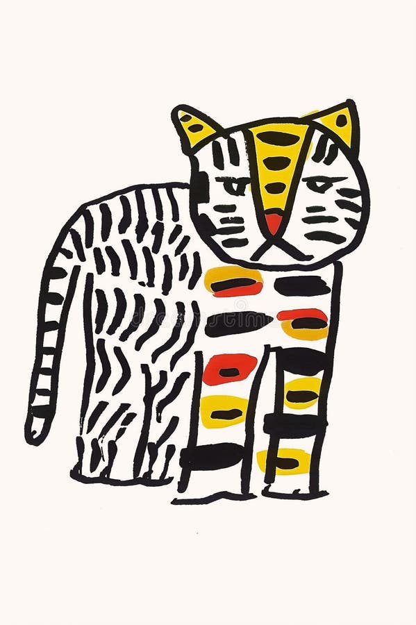 A Cute Tiger Stands Upright, Its Black and White Striped Body and ...