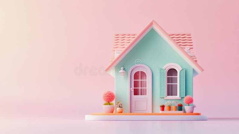 A Charming Mint Colored House Model with Decorative Elements on a Soft ...