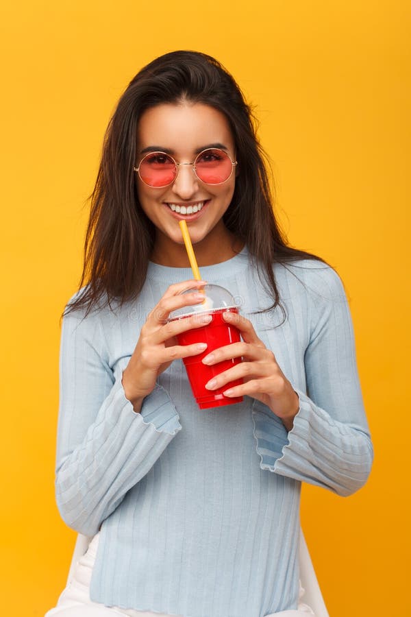 Charming Model with Cup of Drink Stock Image - Image of contemporary ...