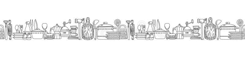 Restaurant Flair Retro Mono Seamless Border Stock Vector - Illustration ...