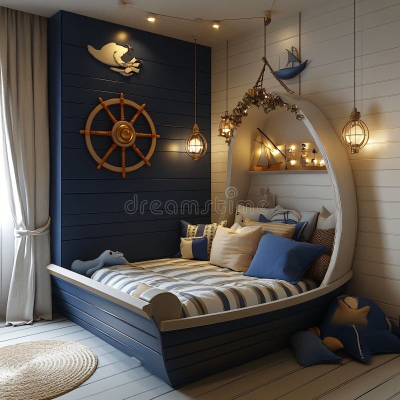 Nautical Themed Bedroom with Navy Blue and White Decor for a Cozy ...