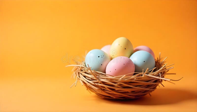 A Charming Nest Containing Pastel-colored Easter Eggs Against an Eye ...