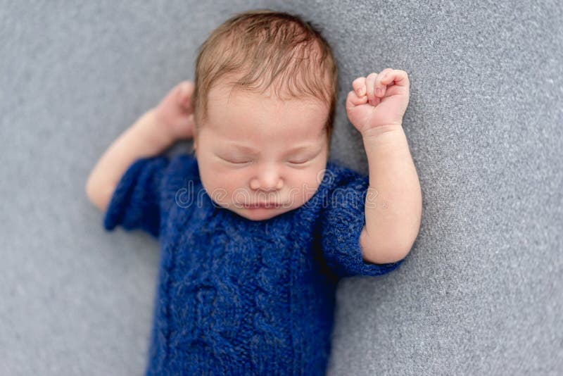 Charming Newborn Sleeping on Back Stock Photo - Image of hands ...