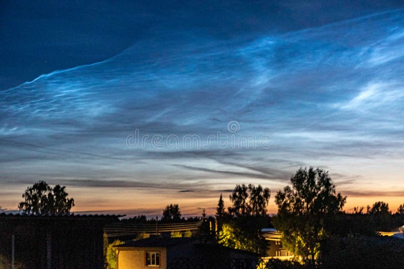 Charming Night Landscape with Silver Clouds, Mesospheric Clouds, Window ...