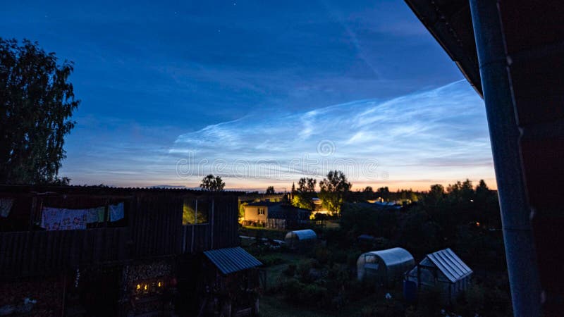 Charming Night Landscape with Silver Clouds, Mesospheric Clouds, Window ...