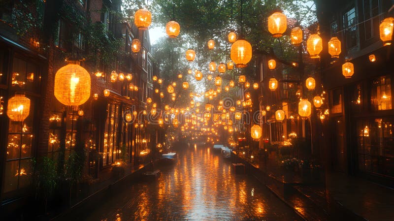 A Charming Night Scene by the River Stock Illustration - Illustration ...