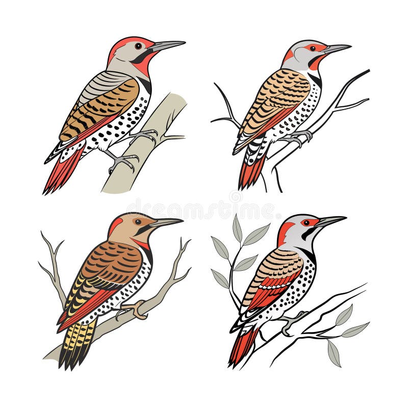 Charming Northern Flicker Bird Artwork Stock Vector - Illustration of ...