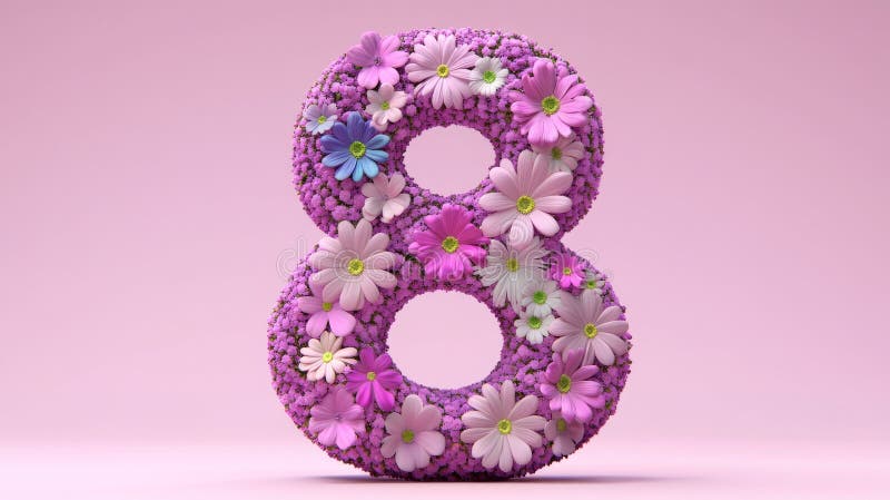 A Charming Number Eight Pattern Composed of Light Pink Flowers, Set ...