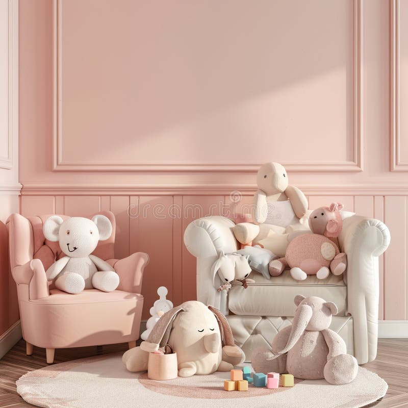 Charming Nursery with Soft Pink Walls and Plush Toys Stock Illustration ...
