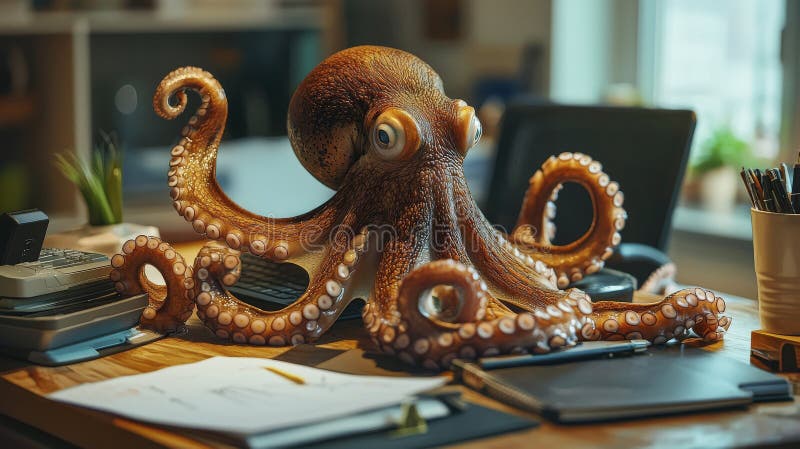 Charming Octopus Captivatingly Amidst Digital Workspace Stock ...