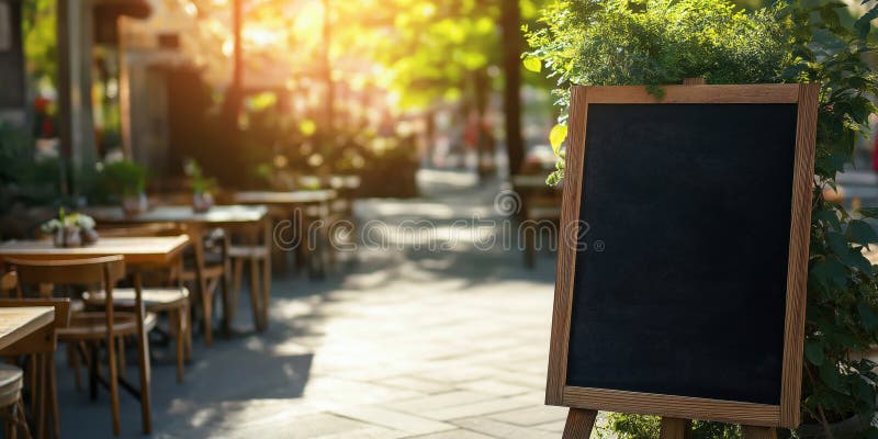 Charming Outdoor Cafe Setting with Empty Blackboard during Sunny Day ...