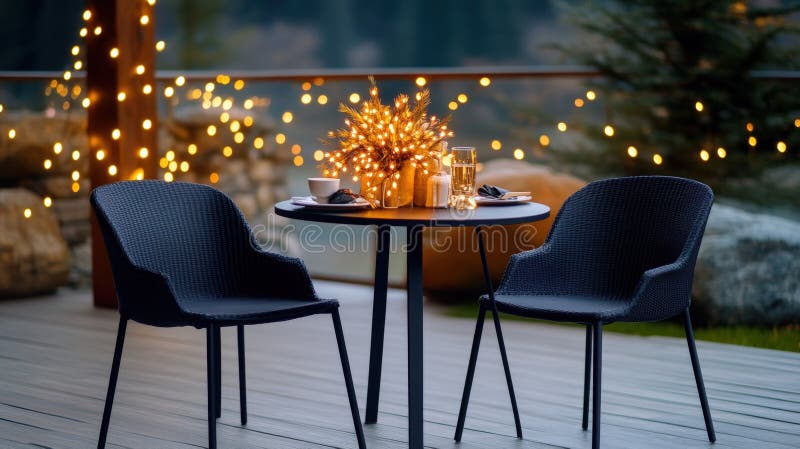 Charming Outdoor Seating Area with Lights Table and Chairs Inviting ...