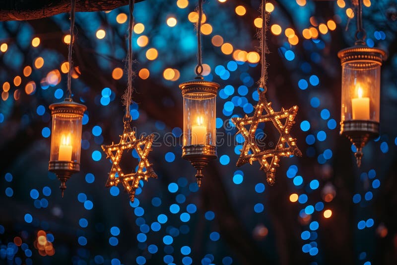 Beautifully Decorated Outdoor Space with Star Lanterns and Colorful ...