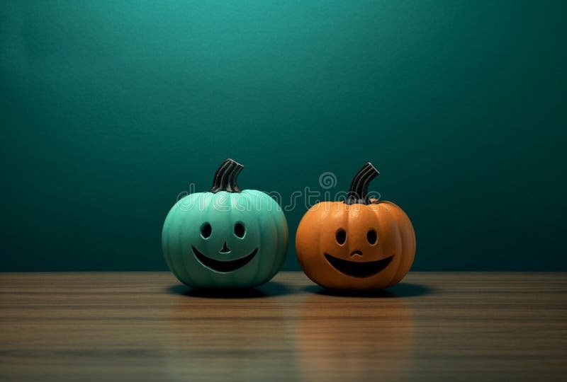 Charming Pair of Playful Turquoise Halloween Pumpkins on Matching ...