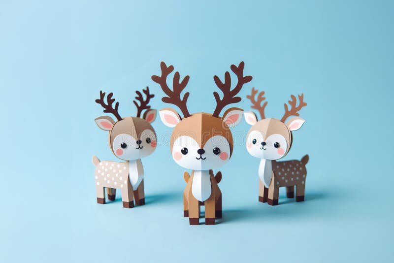 Charming Paper Craft Deer on Blue Backdrop, Three Object, DIY, Activity ...