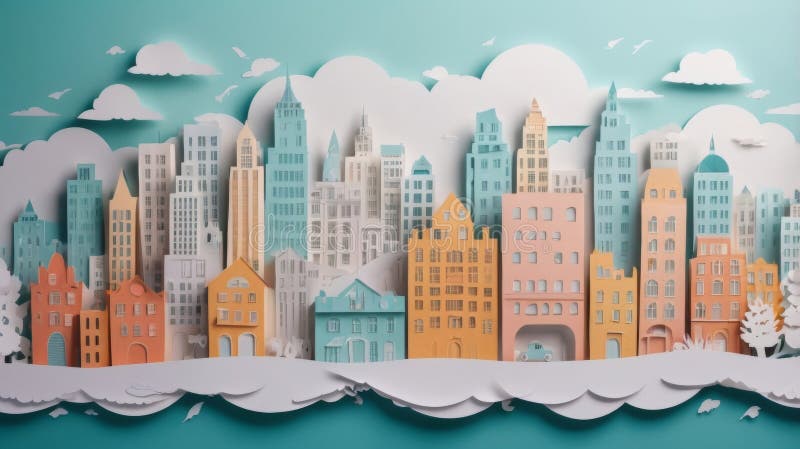 Charming Paper Cut Animation of Cityscape Landscape Stock Illustration ...
