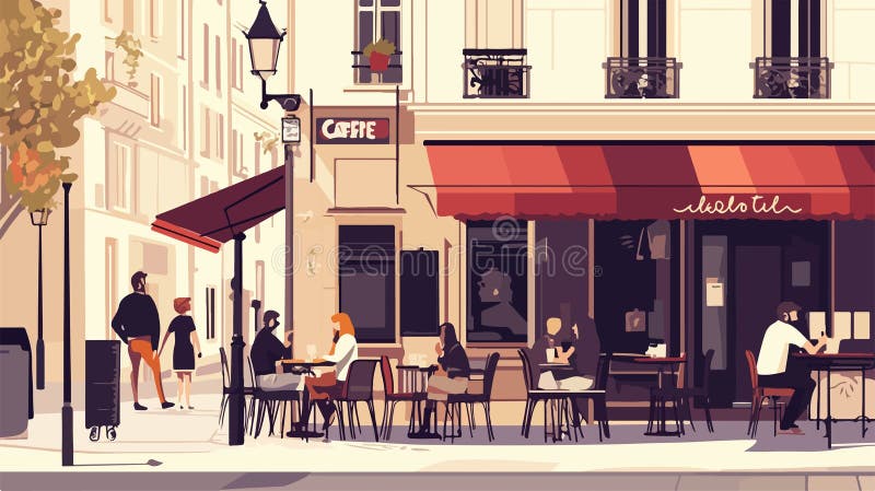 Charming Parisian Cafe Corner with People and Street View Stock ...