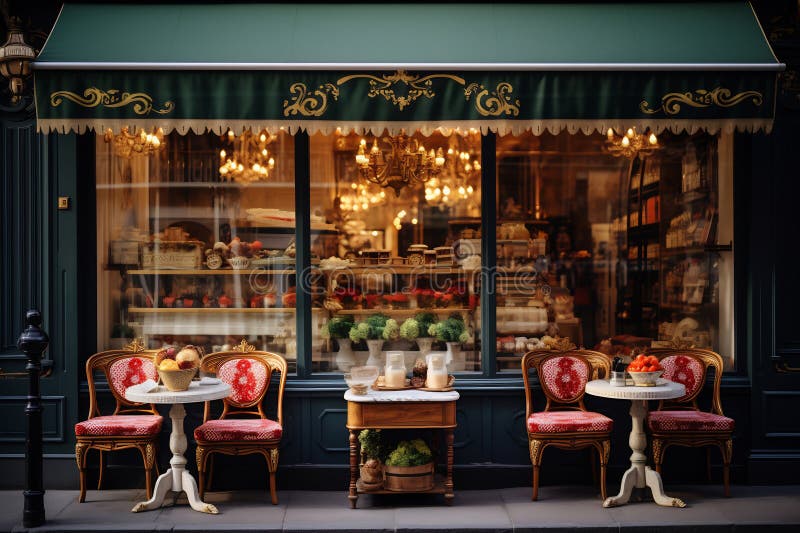 Charming Parisian Cafe Front with Pastries Stock Illustration ...