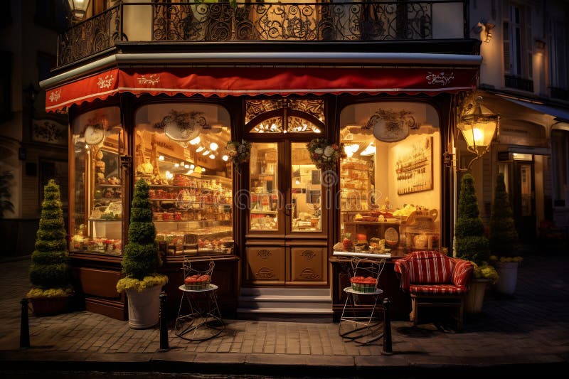 Charming Parisian Cafe Front with Pastries Stock Illustration ...