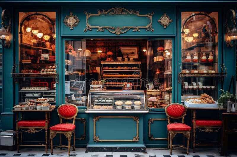Charming Parisian Cafe Front with Pastries Stock Image - Image of ...