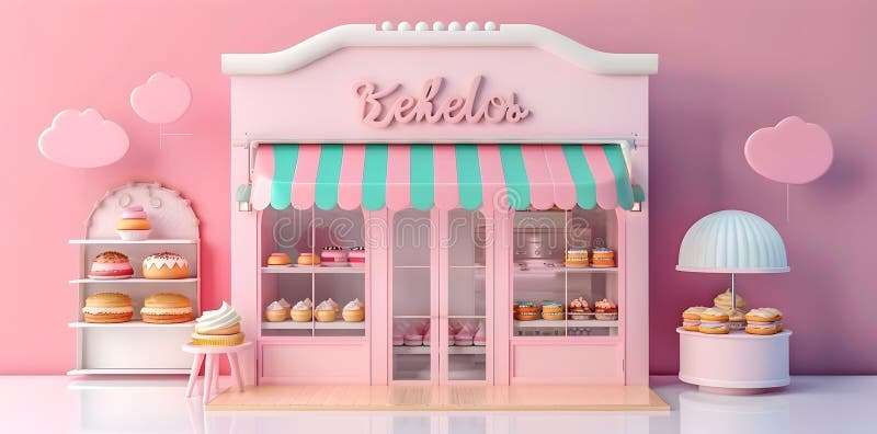 A Charming Pastel Bakery Display Featuring Various Desserts and ...