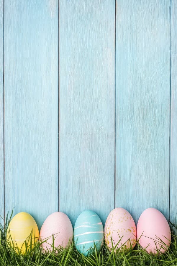 Charming Pastel Easter Eggs Against a Rustic Wooden Backdrop. Stock ...