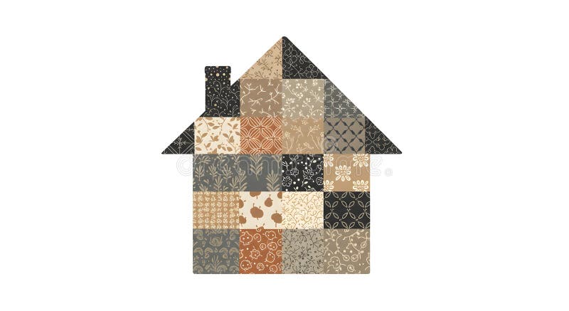 Charming Patchwork House Illustration, Cozy Home Decor Stock ...