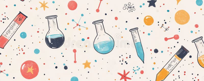 Seamless Pattern Featuring Cute Science Icons with Beakers, Test Tubes ...
