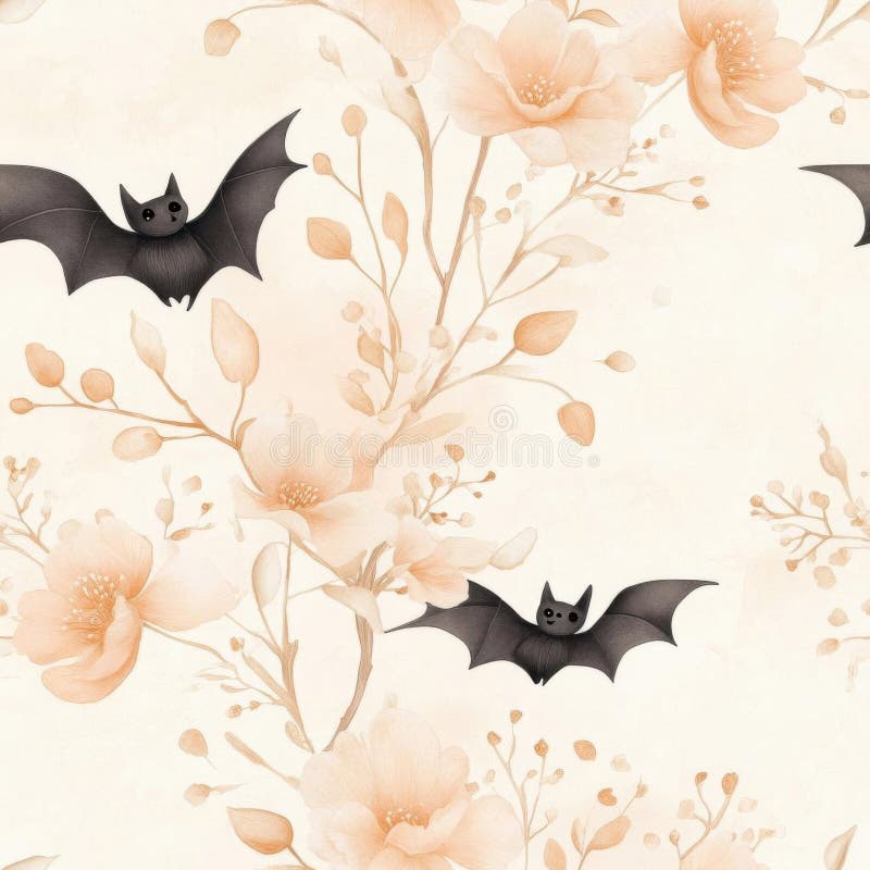 Charming Pattern Featuring Playful Bats among Soft, Pastel Flowers ...